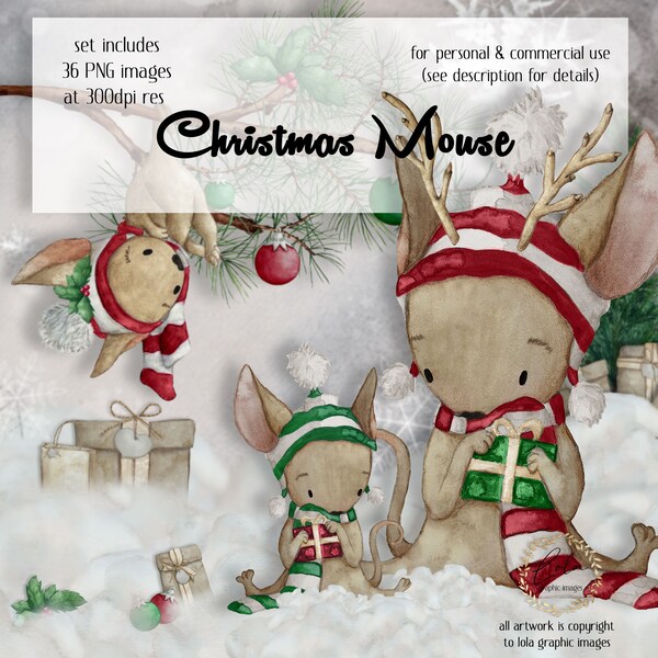 Christmas Mice Clipart - Etsy