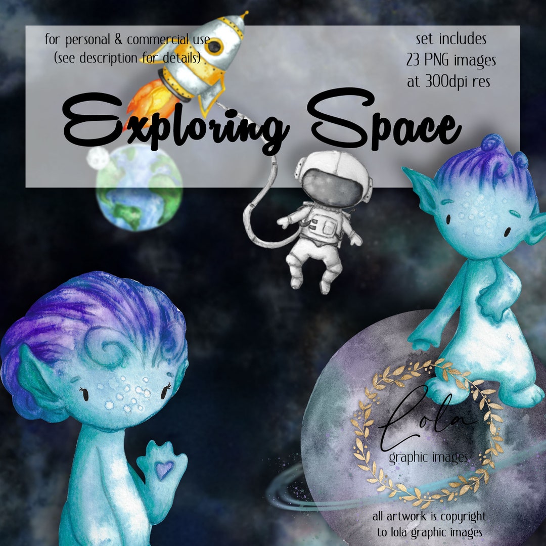 Watercolor Space Clipart Astronaut Party Planets Space Rocket Alien ...