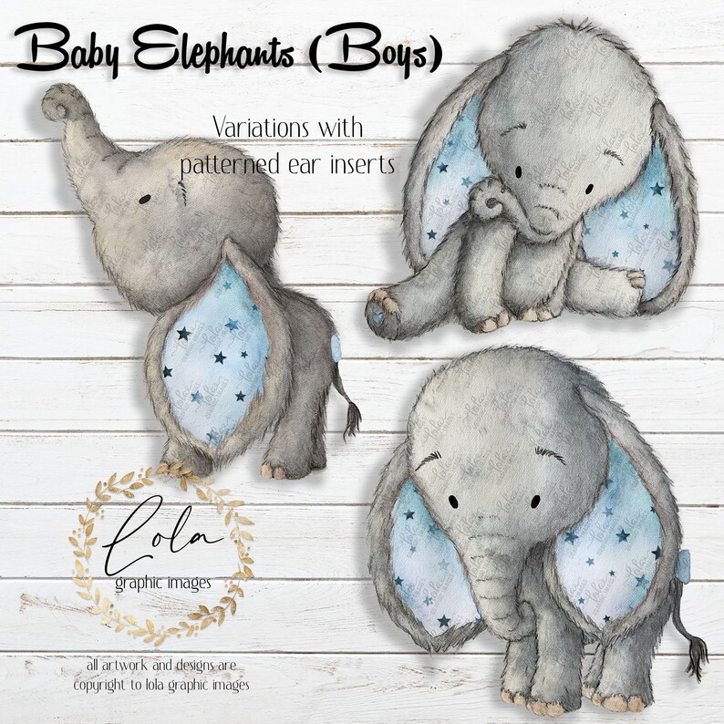 Watercolor Boy Elephant Clipart Africa Elly Animal - Etsy