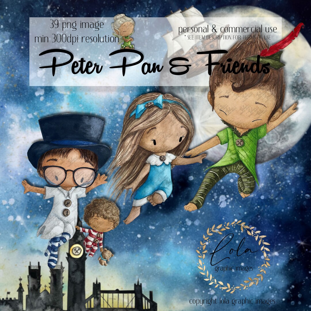 Watercolor Peter Pan Clipart Fairy Tale Art Tinkerbel Graphics ...