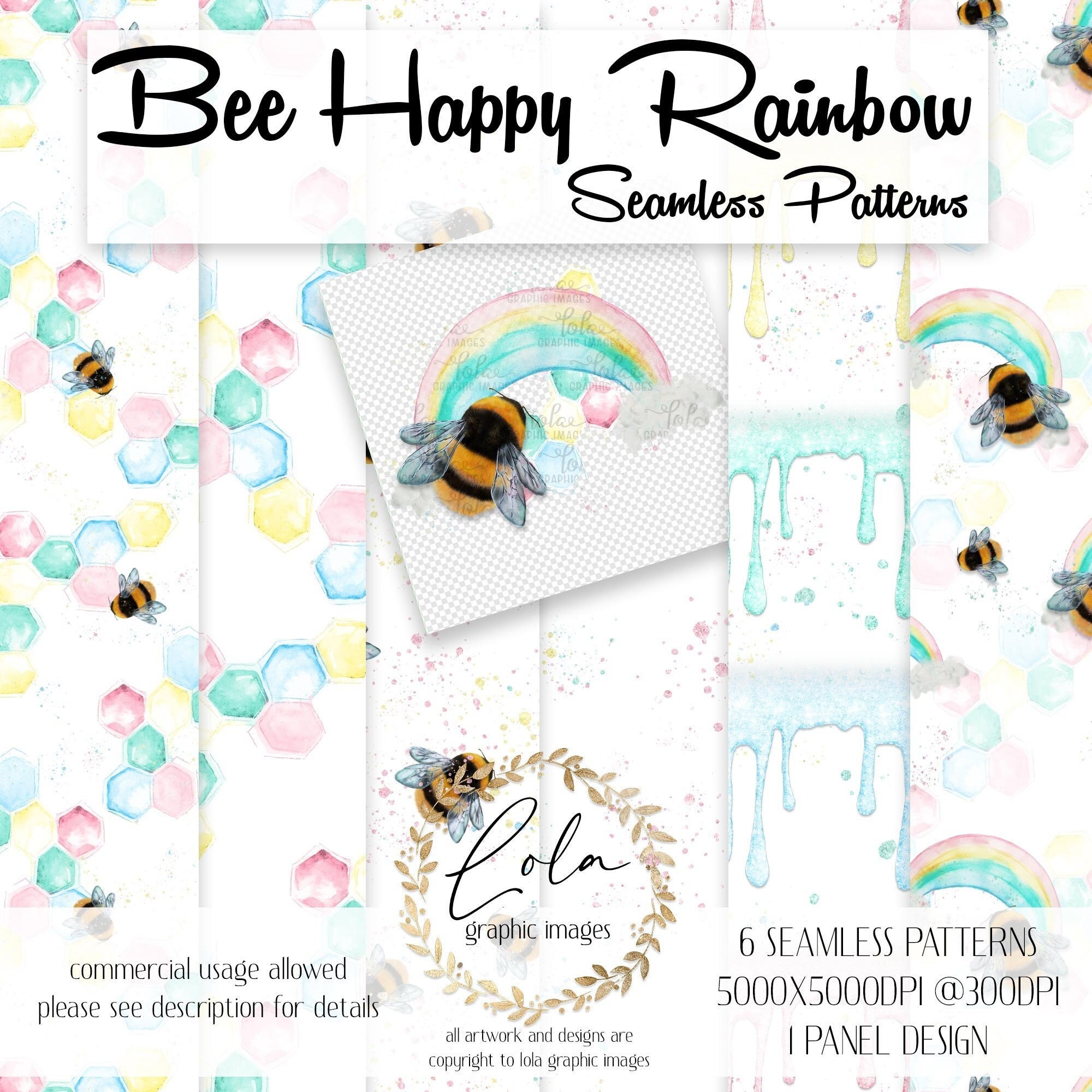 Watercolor Bee Rainbow Seamless Pattern Rainbow Fabric - Etsy