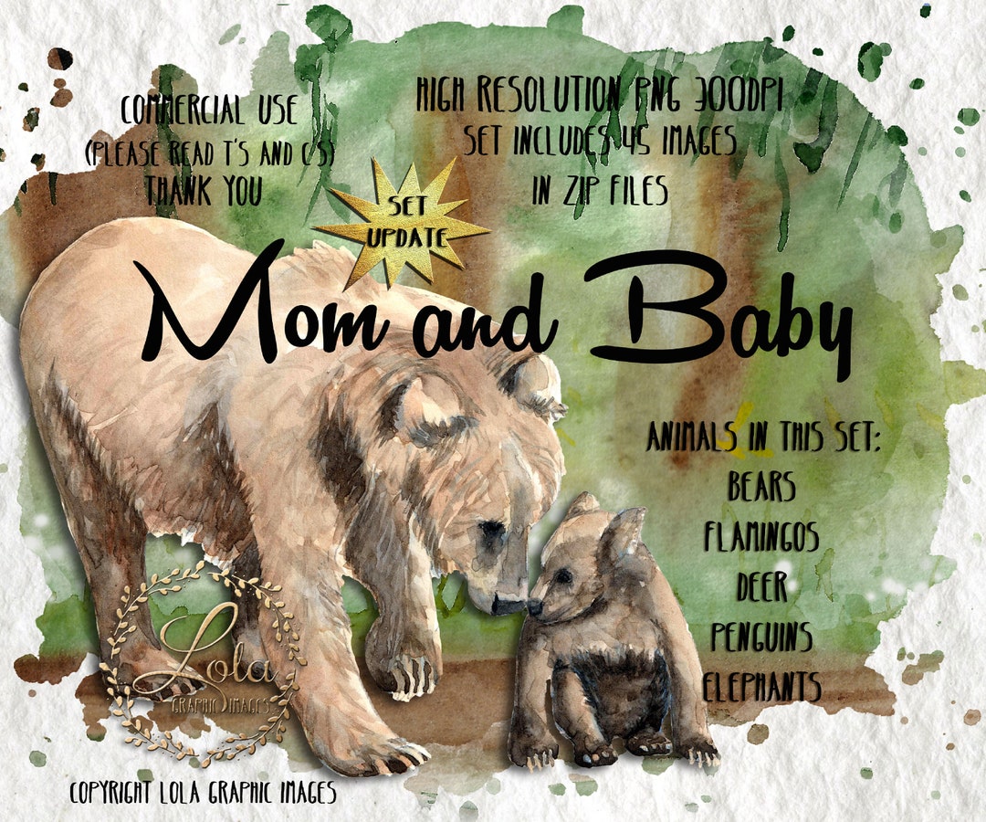 Mom and Baby Animal Clipart Mothersday Clipart Baby Elephant Bear ...