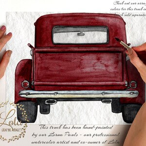 Watercolor Red Vintage Truck Clipart Farm Truck Transportation Vehicle ...