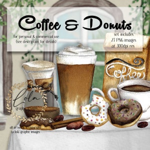 Watercolor Coffee and Donuts Clipart Cappuccino Coffee - Etsy