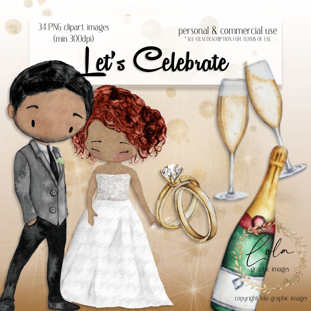 Watercolor Wedding Clipart, Hand Painted Bride and Groom, Watercolour ...