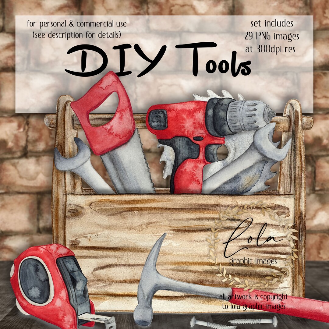 Watercolor DIY Tools Clipart | Handyman Images | Hammer | Drill | Screw ...