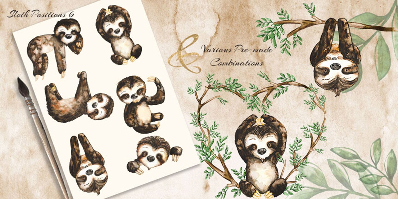 Cute Baby Sloth Clipart Cute Forest Animals Image Sleepy Sloth - Etsy