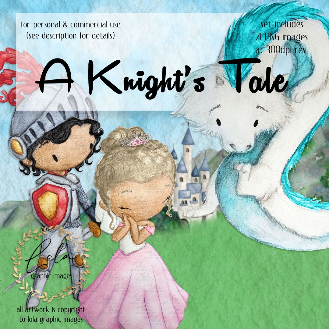 Watercolor Dragon Clipart Knight Princess Graphics Boy Prince Charming ...
