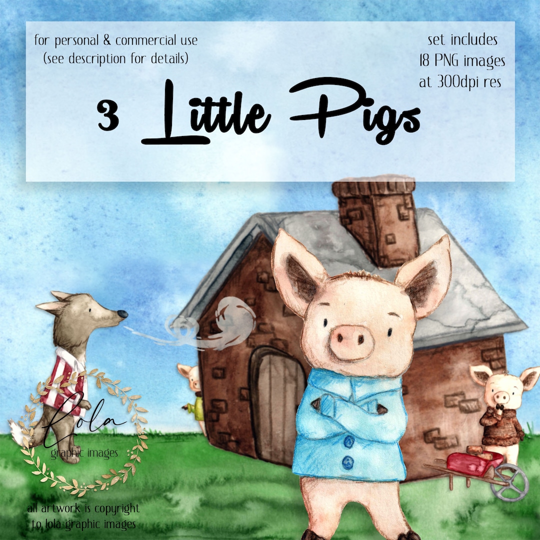 Three Little Pigs Clipart | Wolf Graphic | Fairy Tale Images | Cute 3 ...