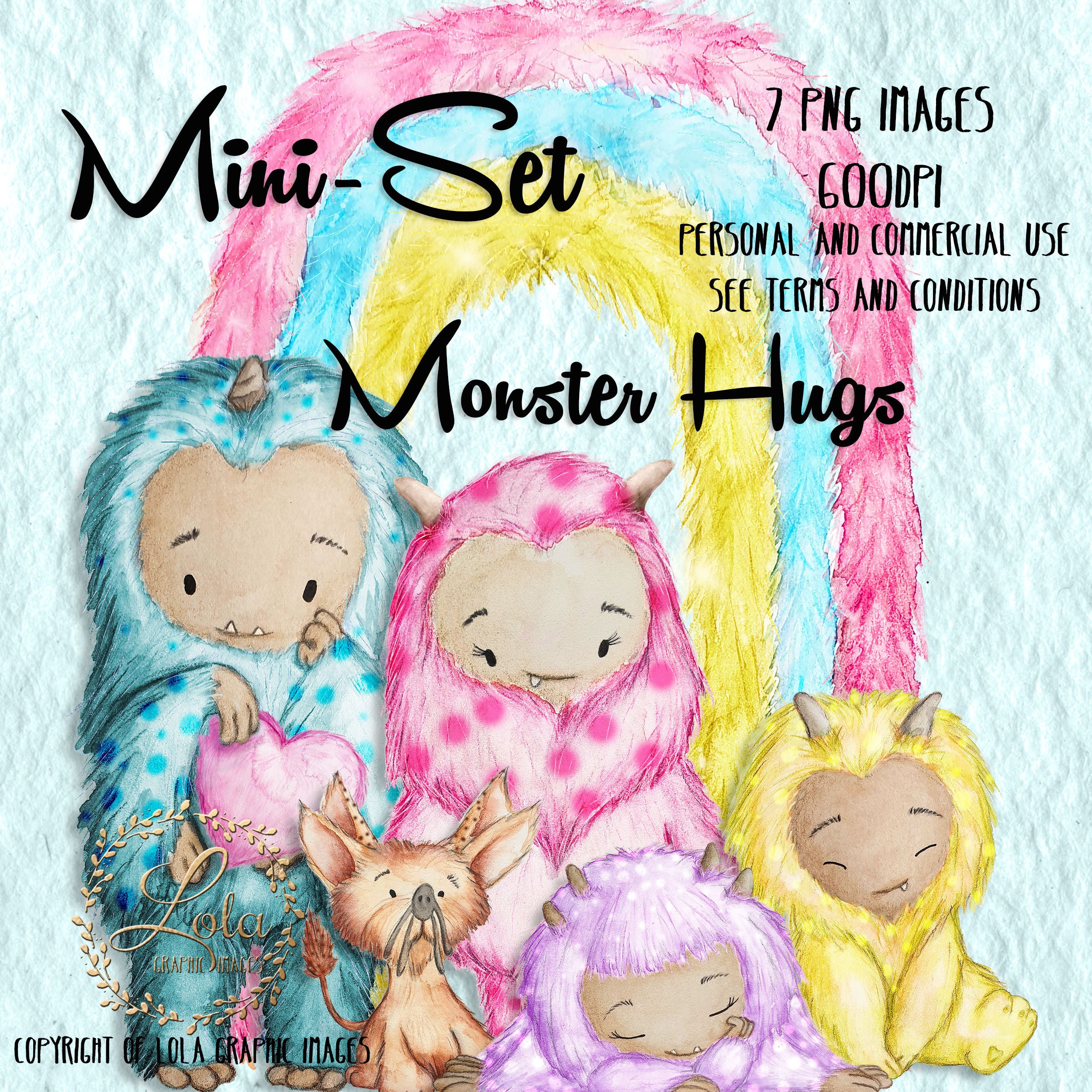 Cute Watercolor Monster Hug Clipart Monsters Graphics - Etsy