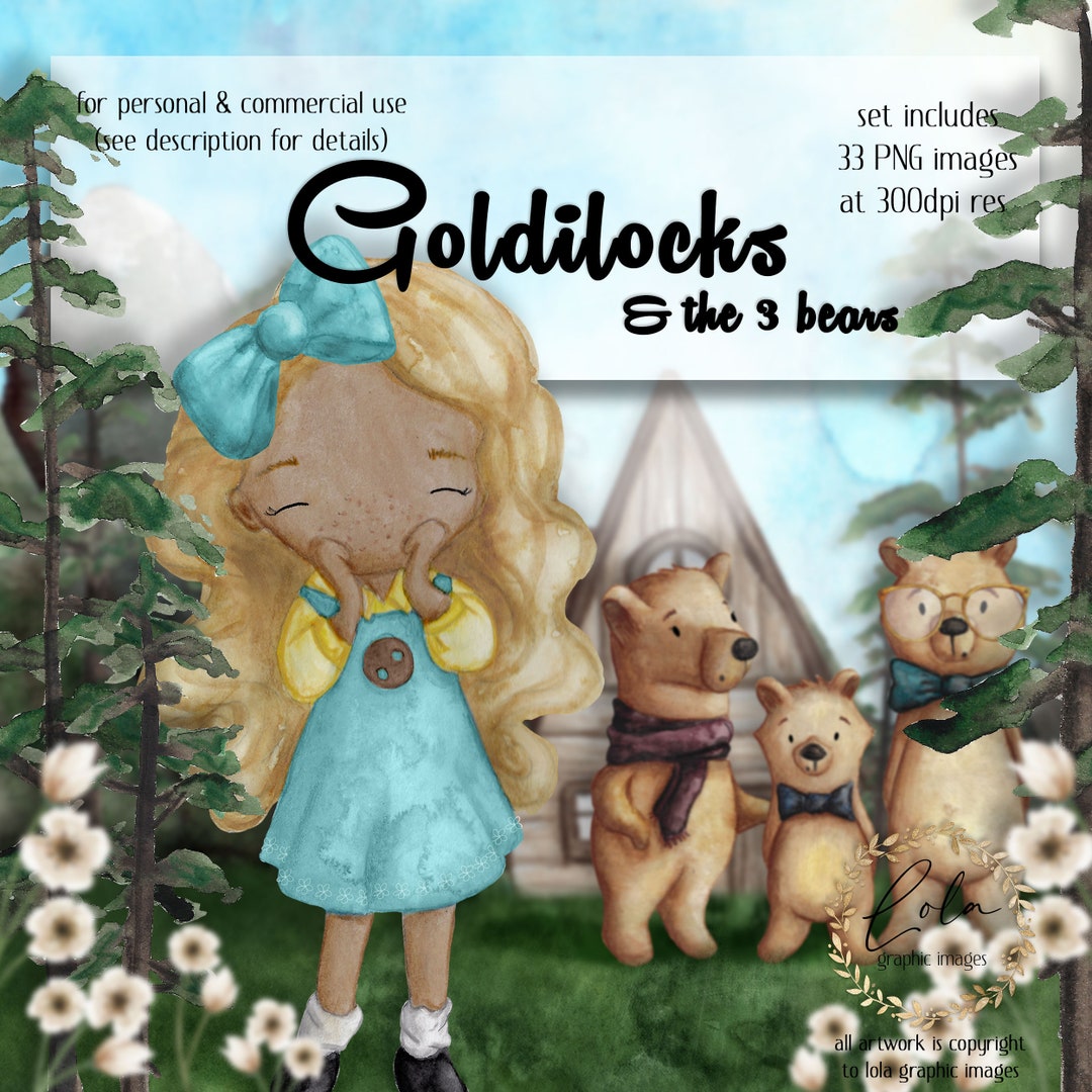 Hand Painted Goldilocks Clipart, PNG Fairy Tale Images, Three Bears ...