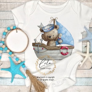 Watercolor Nautical Sailor Seamless Pattern | Teddy Bear Fabric | Baby ...