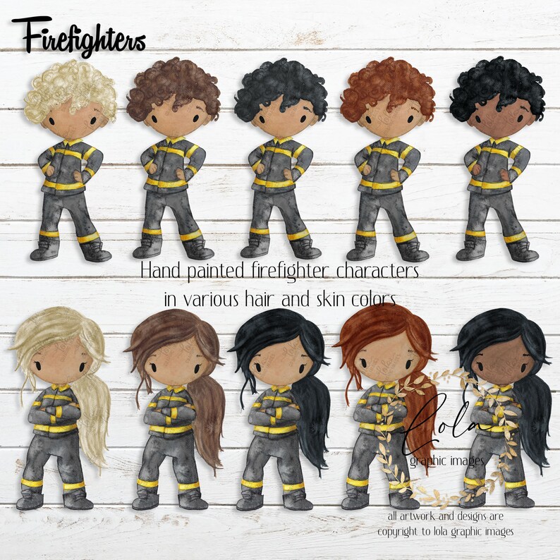 Watercolor Fire Fighter Clipart Cute Hero Printable - Etsy