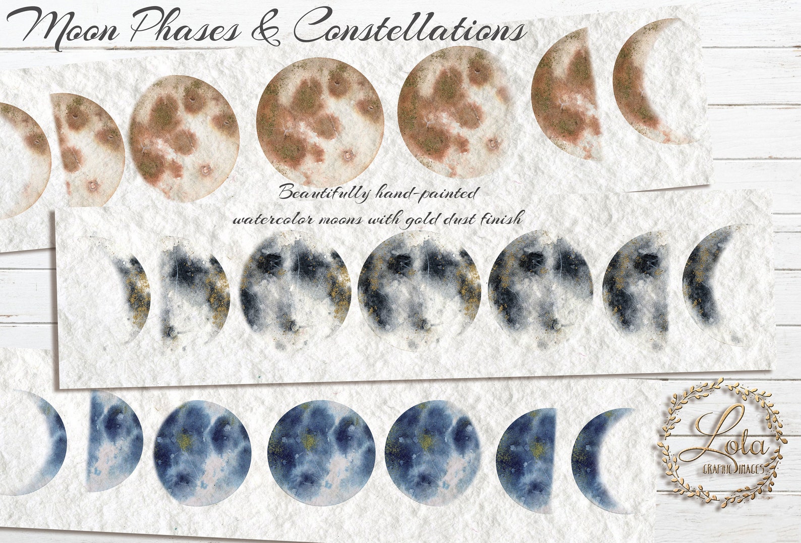 Beautiful Watercolor Moon Phases Clipart Star Constellations | Etsy