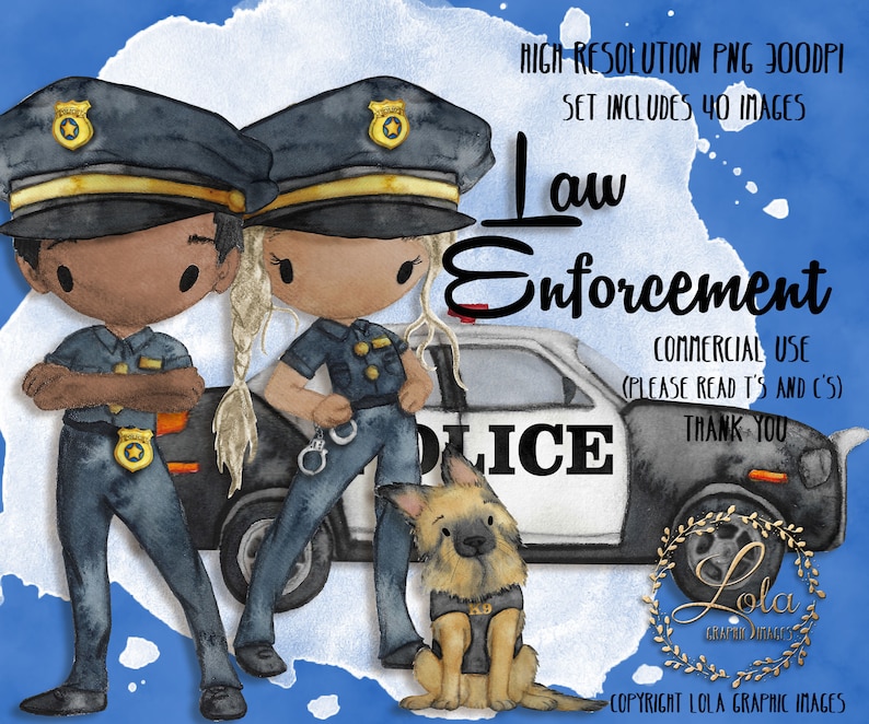 Watercolor Police Clipart Cute Hero Printable Law Enforcement | Etsy