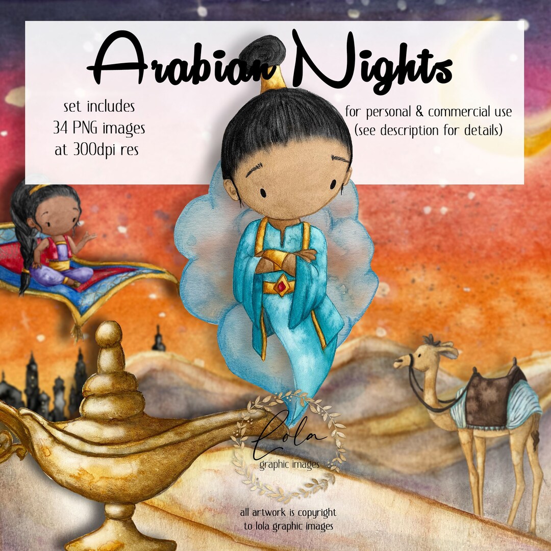 Hand Painted Genie Clipart, Fairy Tale Graphics, Arabian Nights PNG ...