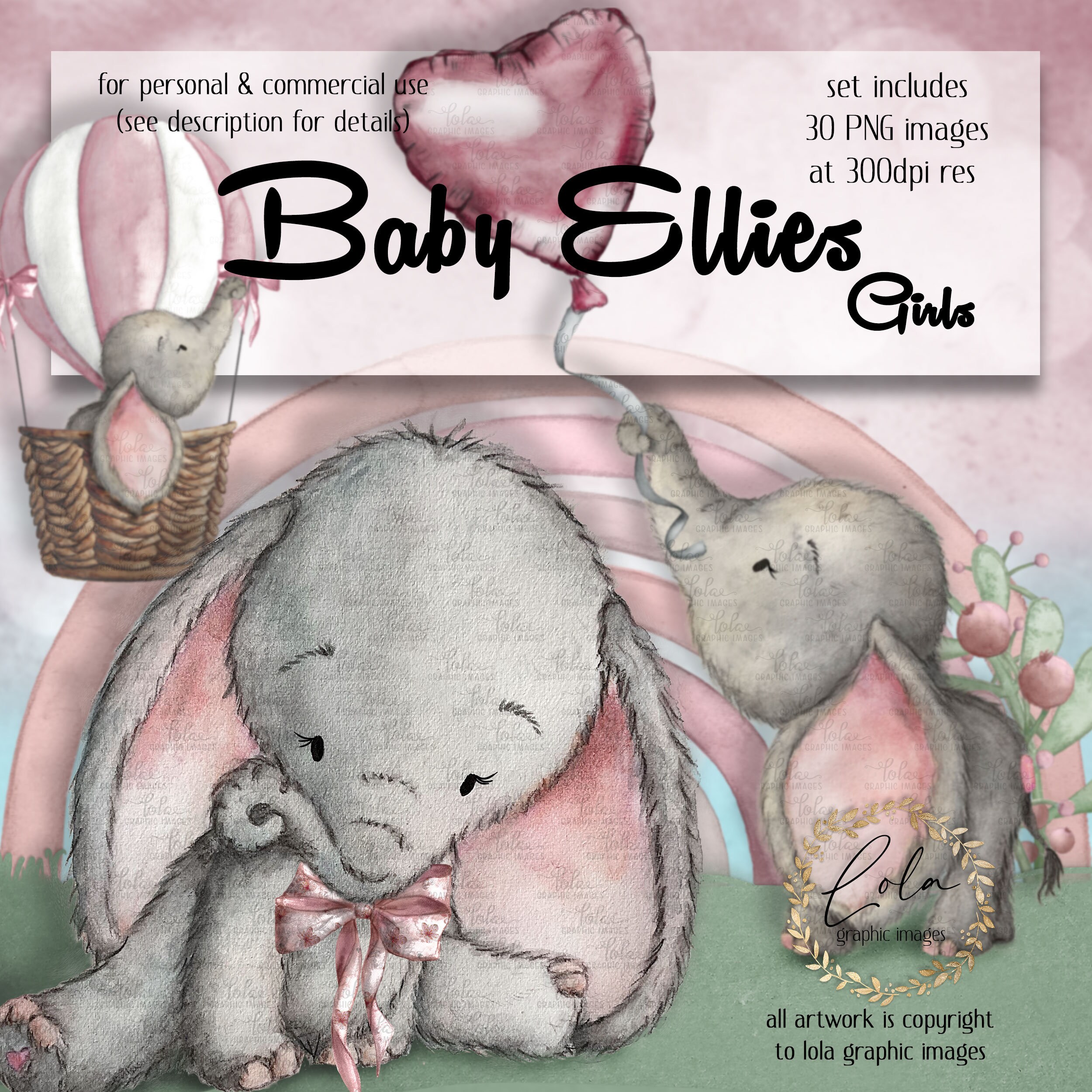 Elephant Girl Watercolor Clipart Set Graphic By