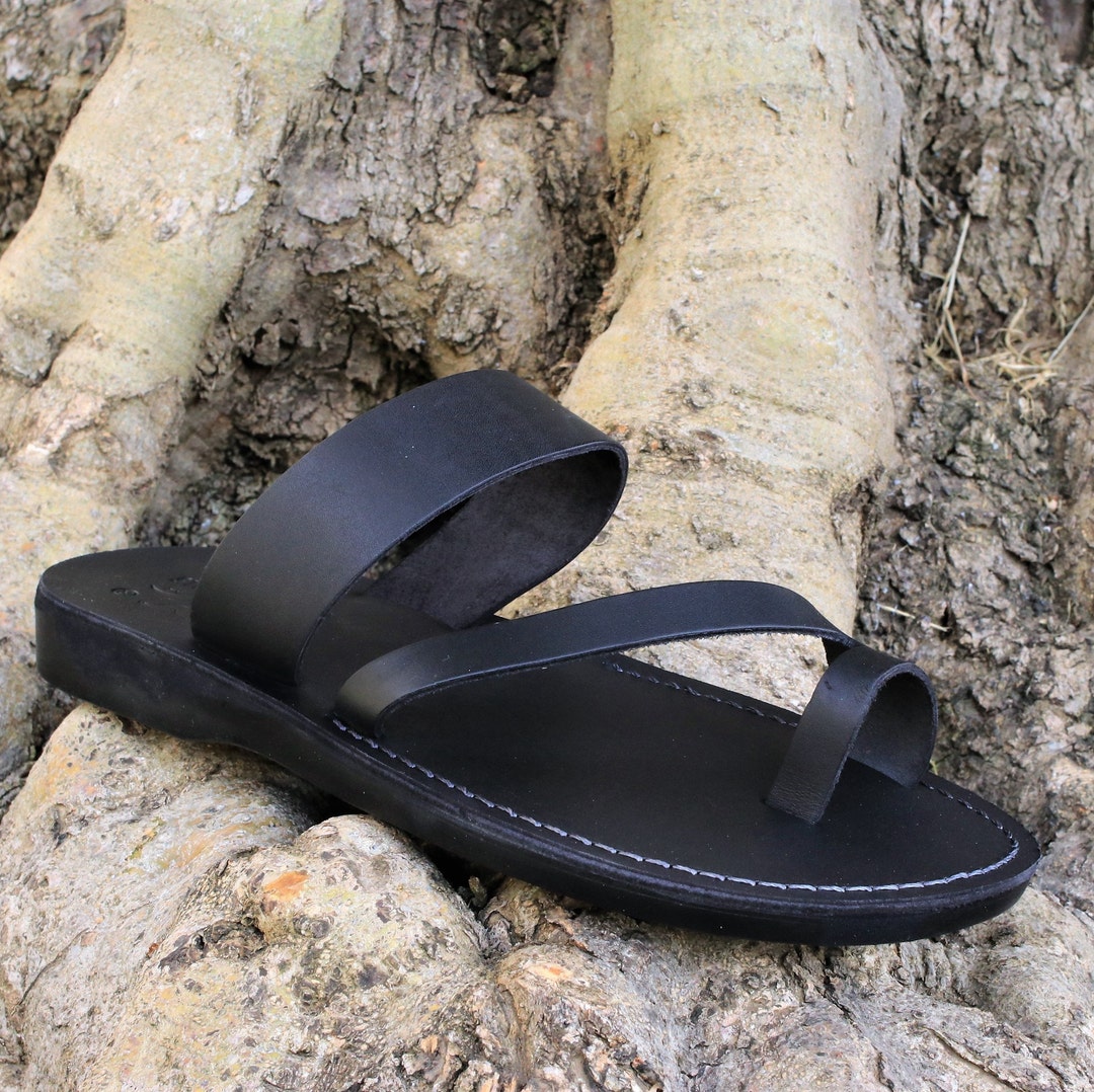 Men Leather Sandals Black Leather Sandals Jesus Sandals - Etsy