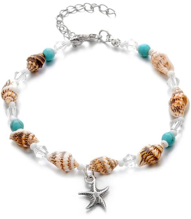 Sea Shell Turquoise Bead Silver Chain Anklet - Etsy