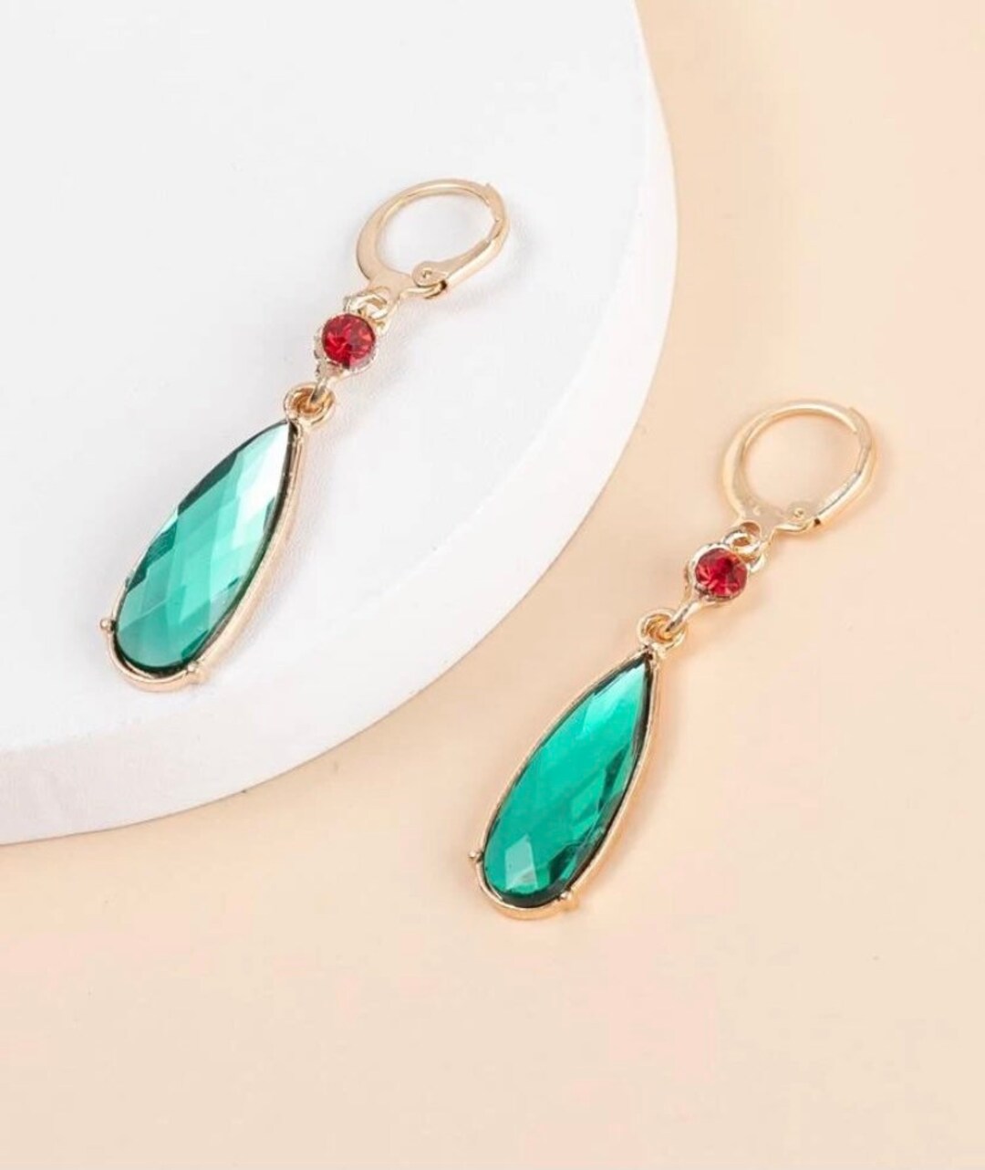 Emerald Green Teardrop Shaped Rhinestone Red Rhinestone Gold - Etsy