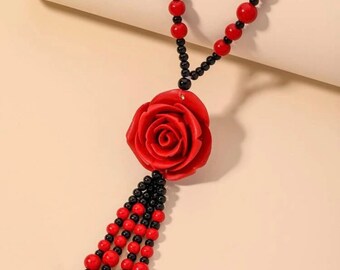 Long Red Necklace | Etsy