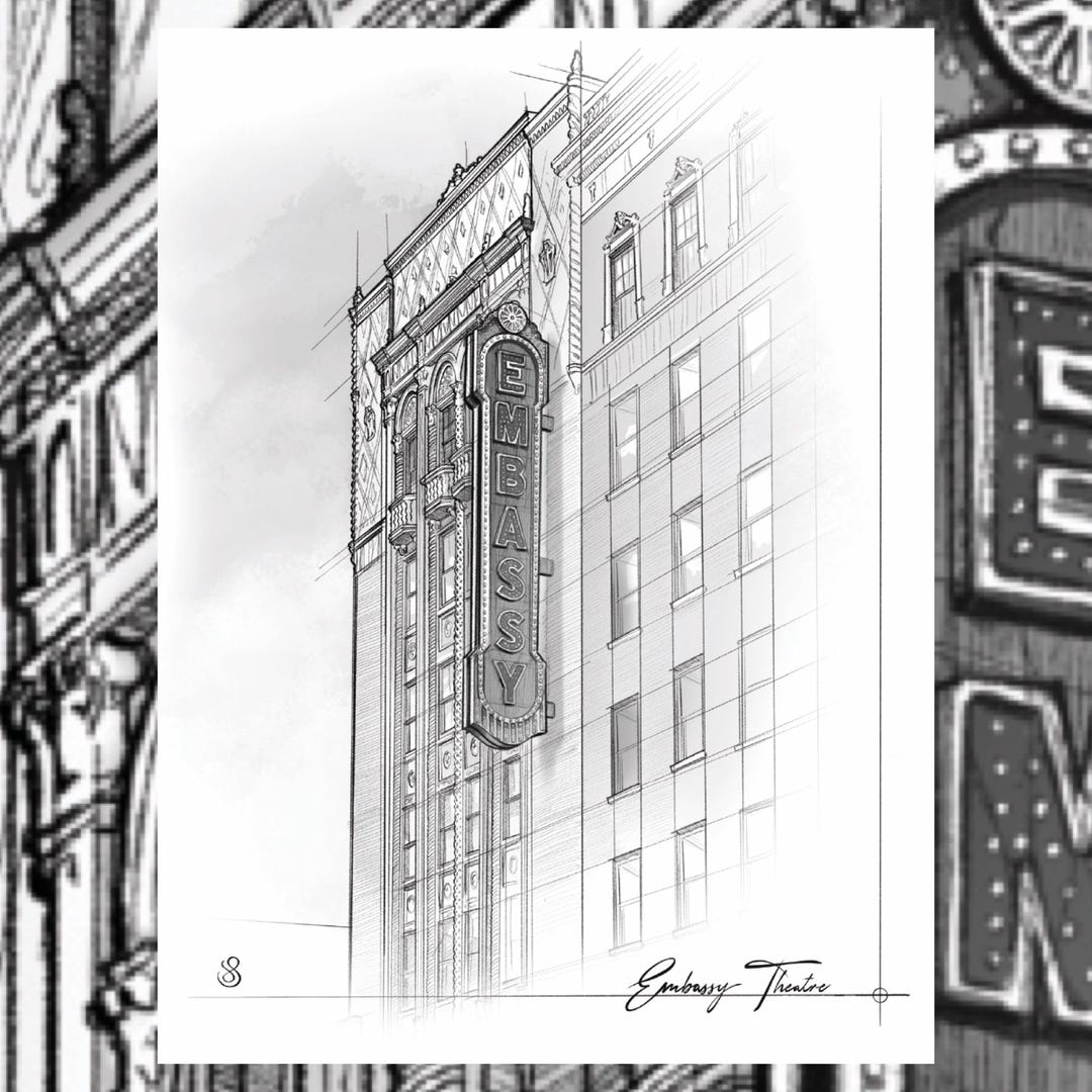 Architectural Sketch Art Print - Fort Wayne Embassy Theatre - Etsy