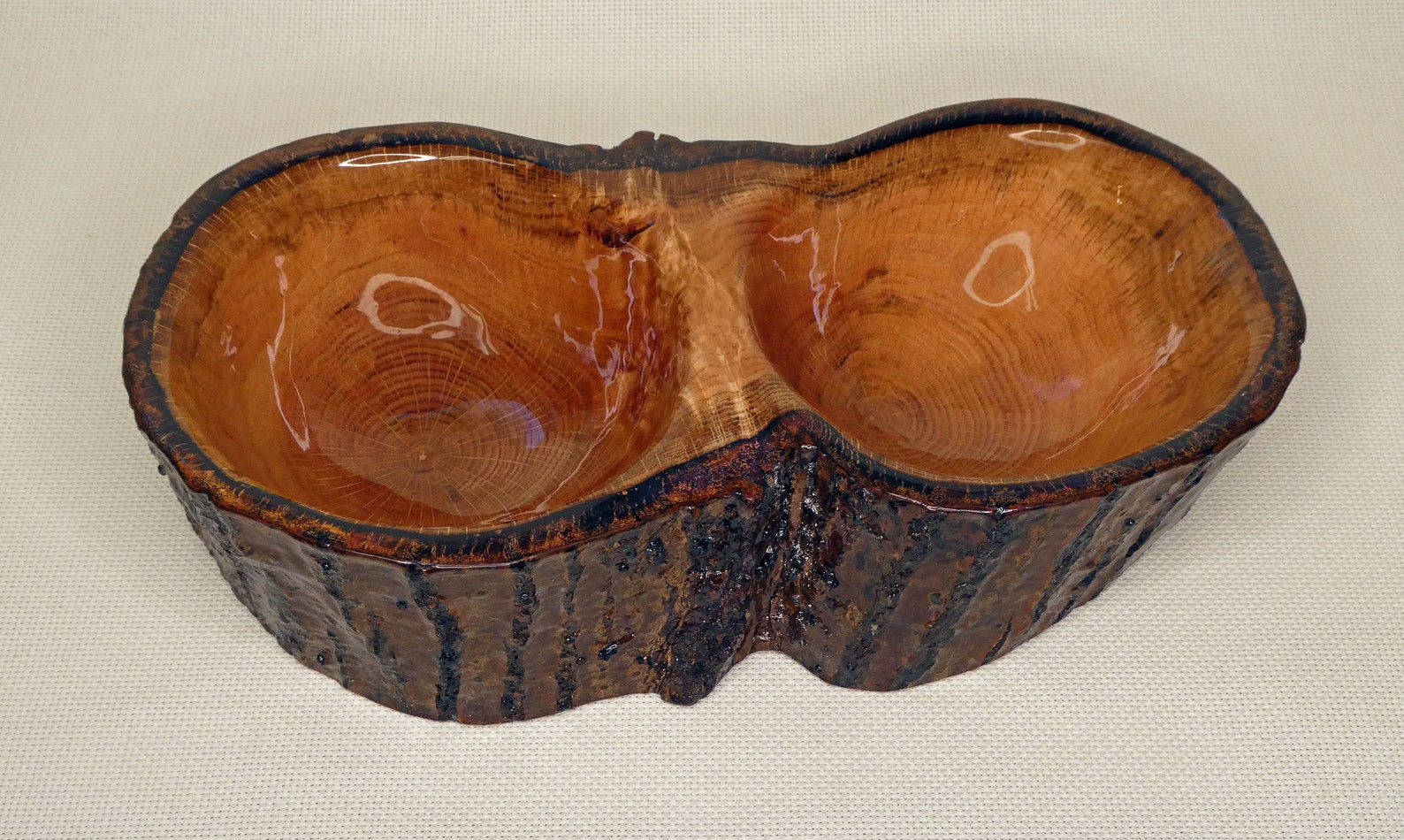 Dual Bowl Carved From an Oak Fork, for Pet Feeding, Dips, Etc. - Etsy