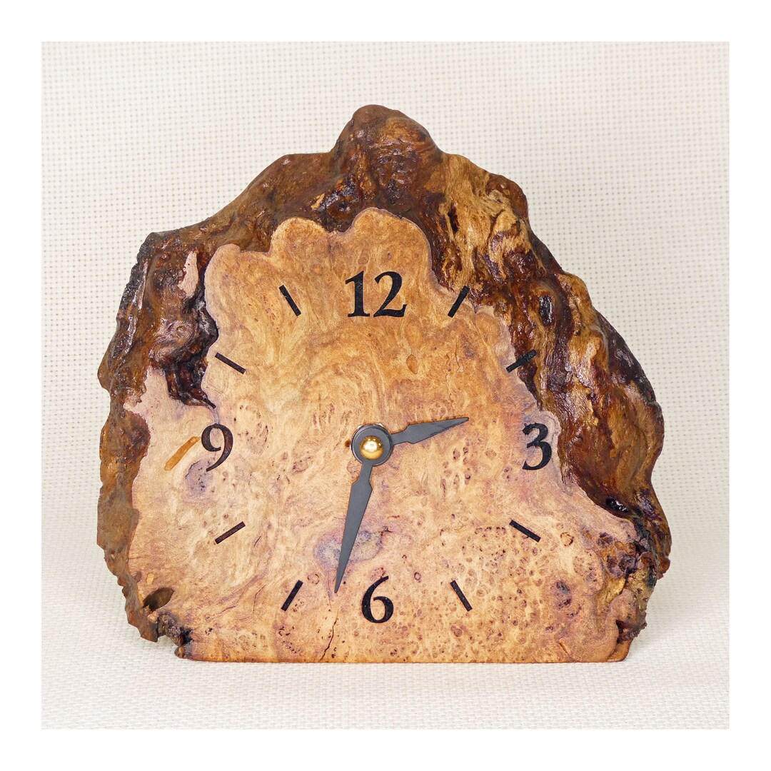 Natural Edge Cherry Burl Desk Clock - Etsy