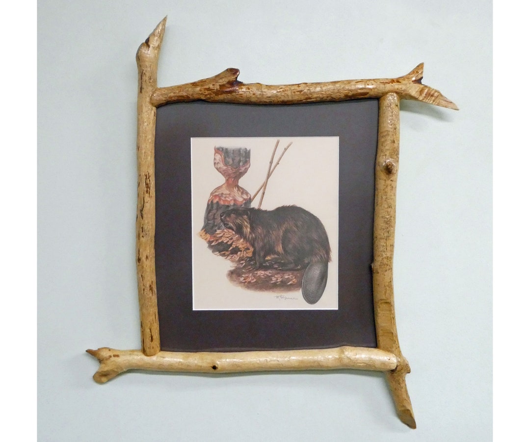 Wildlife Art - Color Lithograph of a Beaver in a Frame Made From Beaver ...