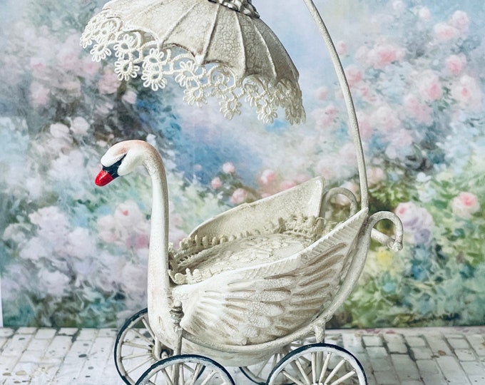 Swan Pram Antique White Miniature 1.12 Scale OOAK Victorian Fairy Tale ...