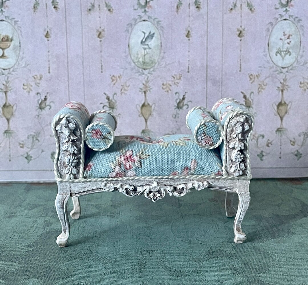 Victorian Settee Antiqued White Shabby Cottage French Style Miniature ...
