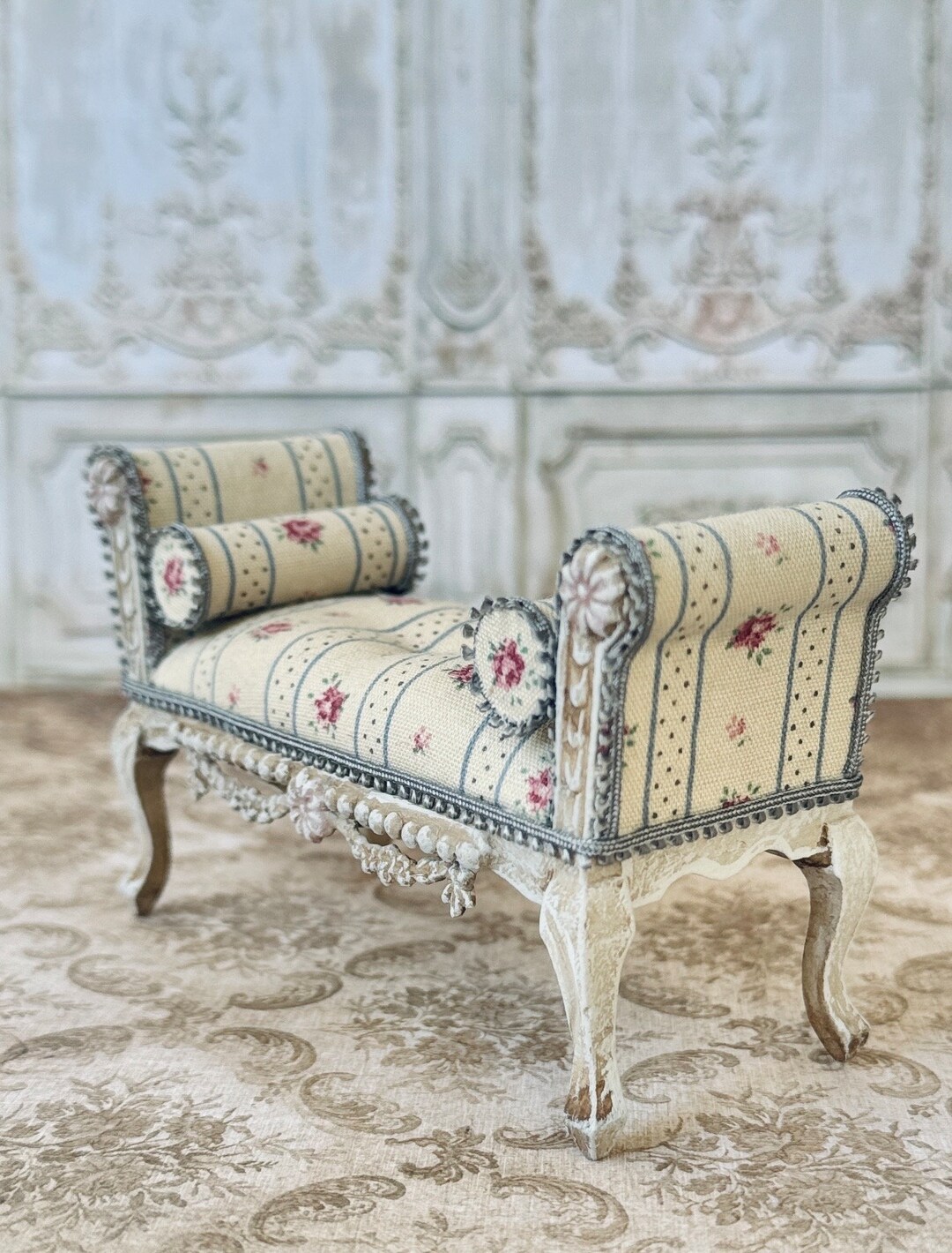 Victorian Settee Antiqued Parisian Gray Shabby Cottage French Style ...