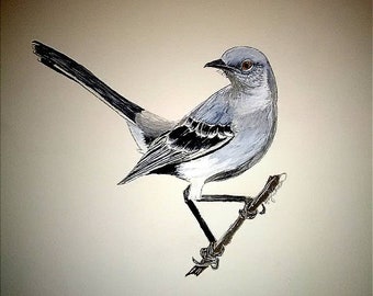 Northern Mockingbird Bird Wildlife Print of Original Watercolor ...