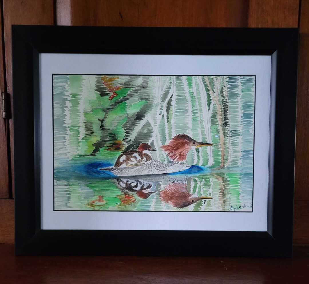 Merganser and Young Original - Etsy
