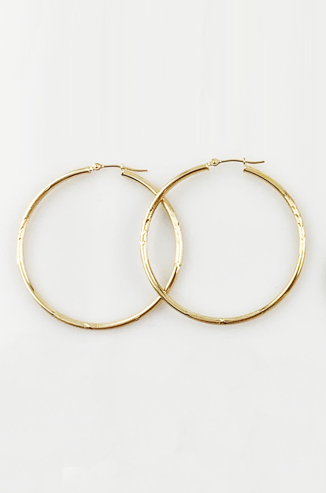 14K Yellow Gold 2mm Hoops W/ Diamond Cuts 5/8 to 1 3/4 All Sizes - Etsy