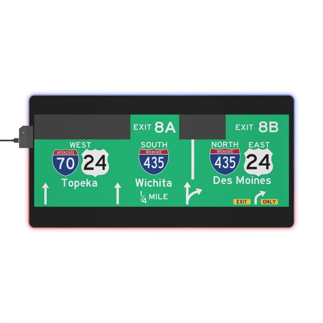 Highway Exit Road Signs LED Gaming Mouse Pad | I-70 I-435 US-24 Topeka ...
