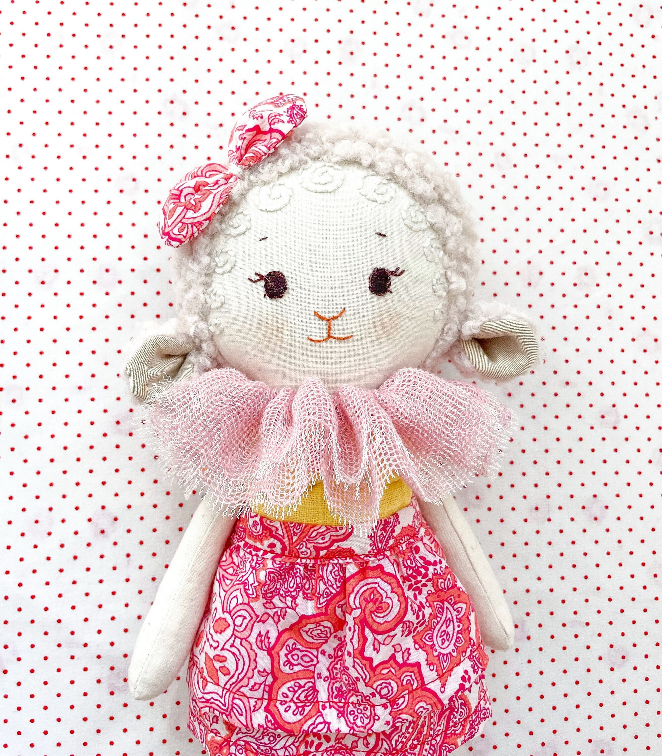 Handmade Cotton Lamb Doll, Embroidered Plush Sheep Toy, Nursery Decor ...