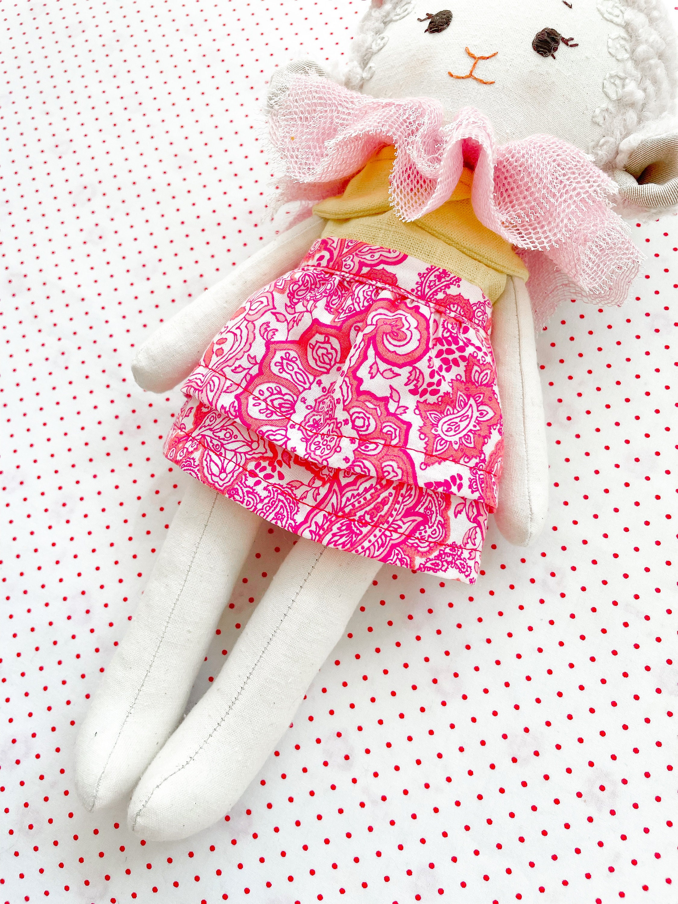 Handmade Cotton Lamb Doll, Embroidered Plush Sheep Toy, Nursery Decor ...