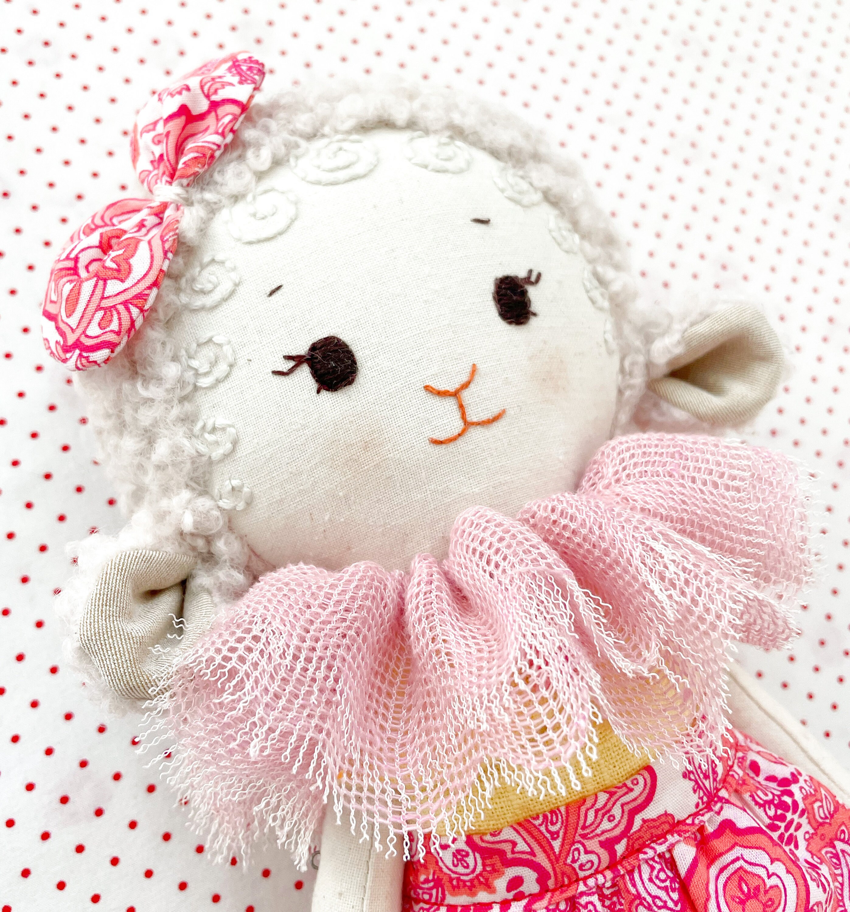Handmade Cotton Lamb Doll, Embroidered Plush Sheep Toy, Nursery Decor ...