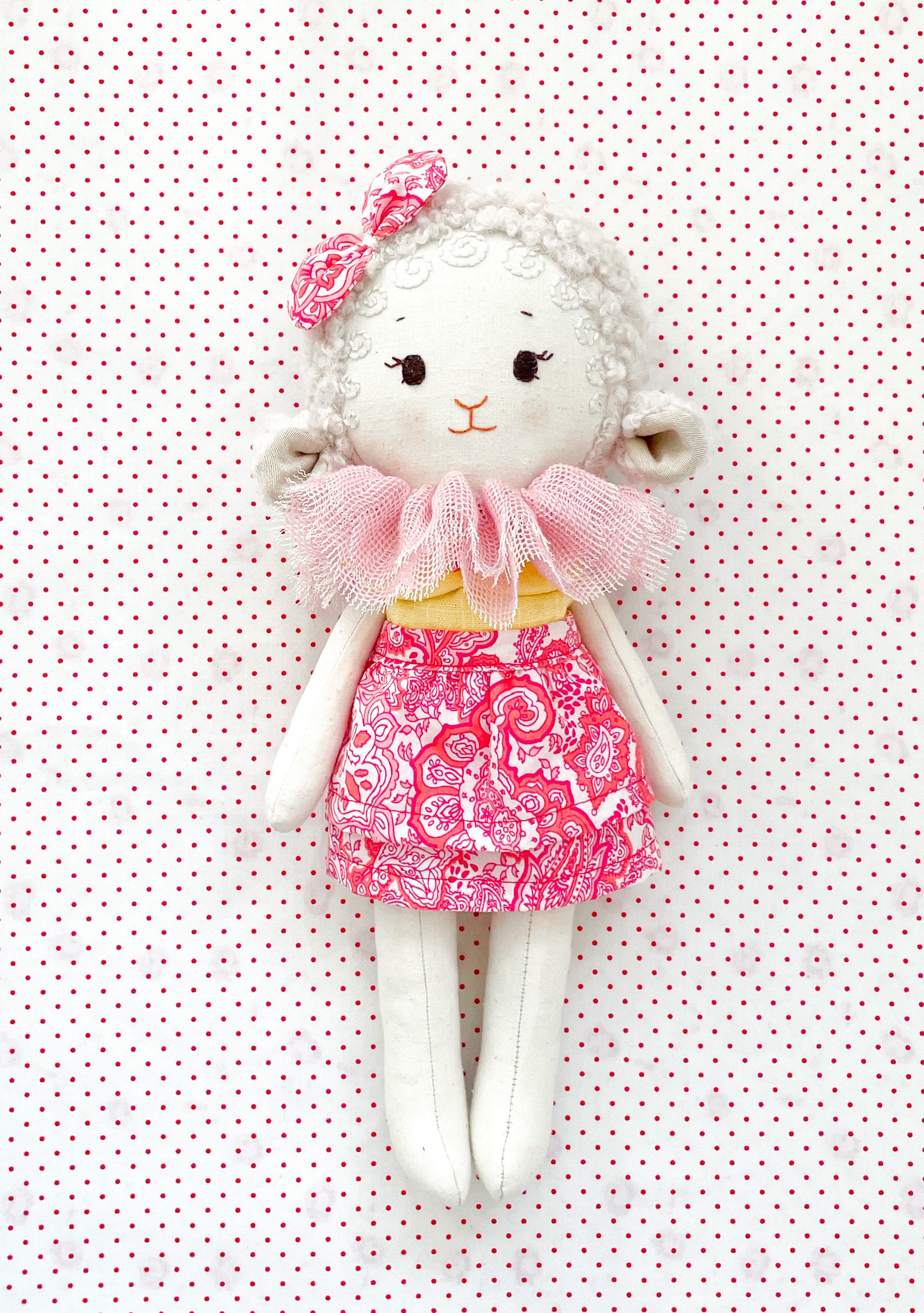 Handmade Cotton Lamb Doll, Embroidered Plush Sheep Toy, Nursery Decor ...