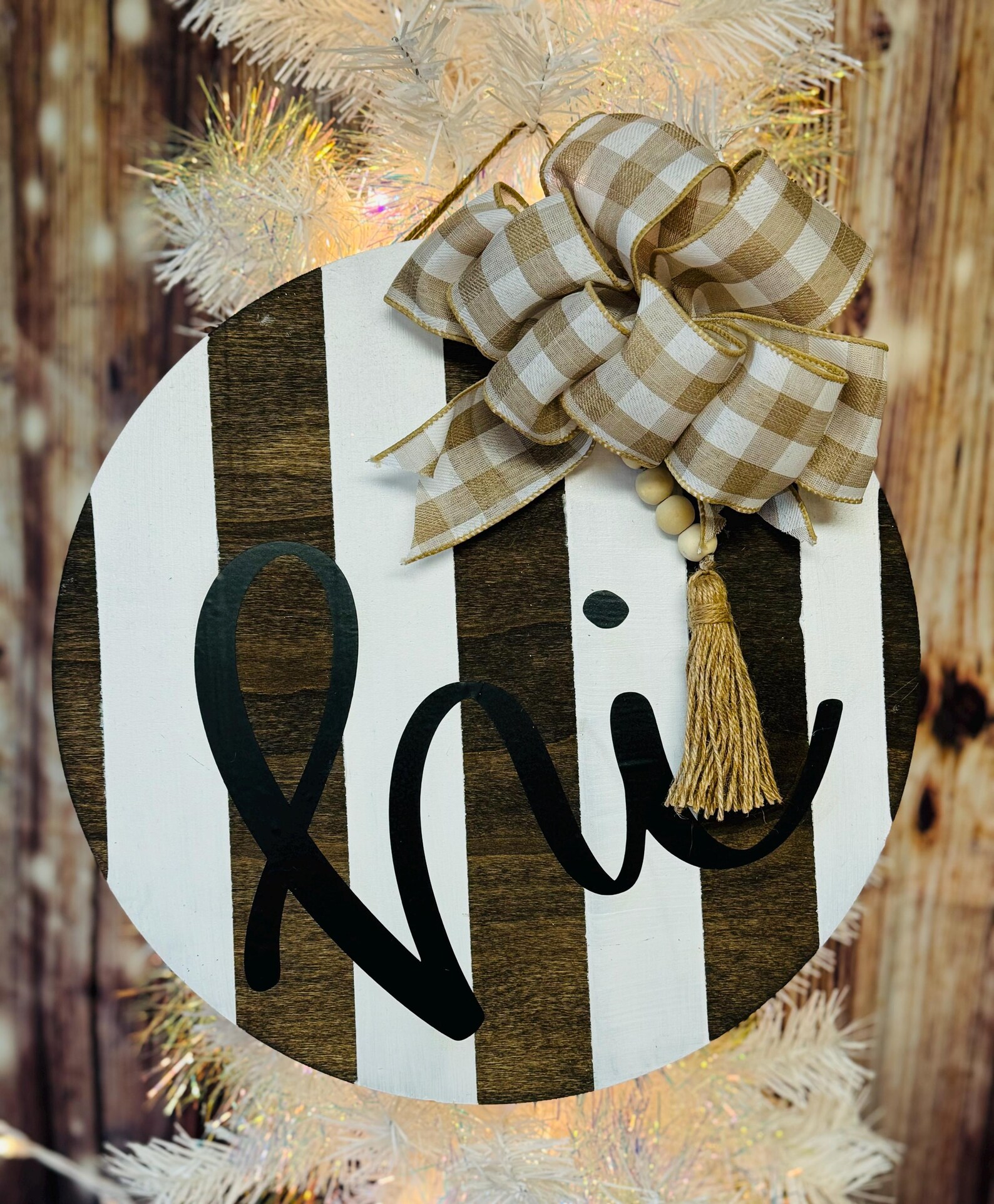 Hi Striped Door Hanger Porch Sign 14 Inch Wide Round Wood - Etsy
