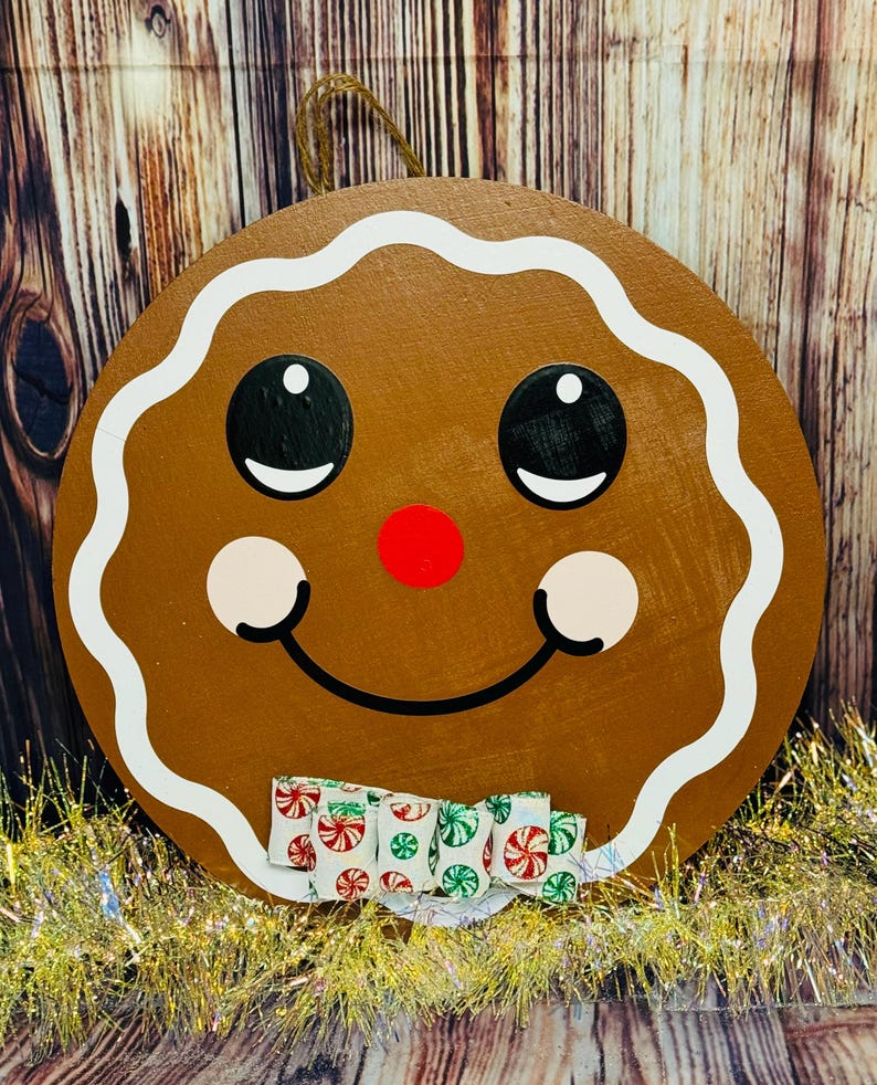 Gingerbread Girl & Gongerbread Boy Door Hangers Sign 14 Inch Wide Round ...