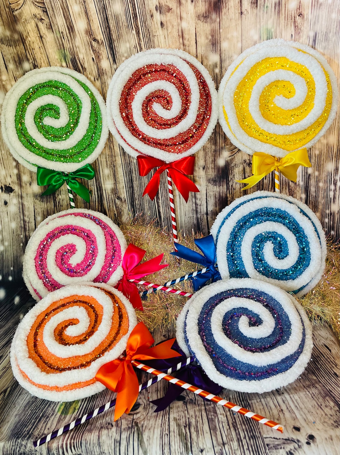 Fake Large Lollipops Faux Primary Colors 19 Inch With Glitter 8 Inch ...