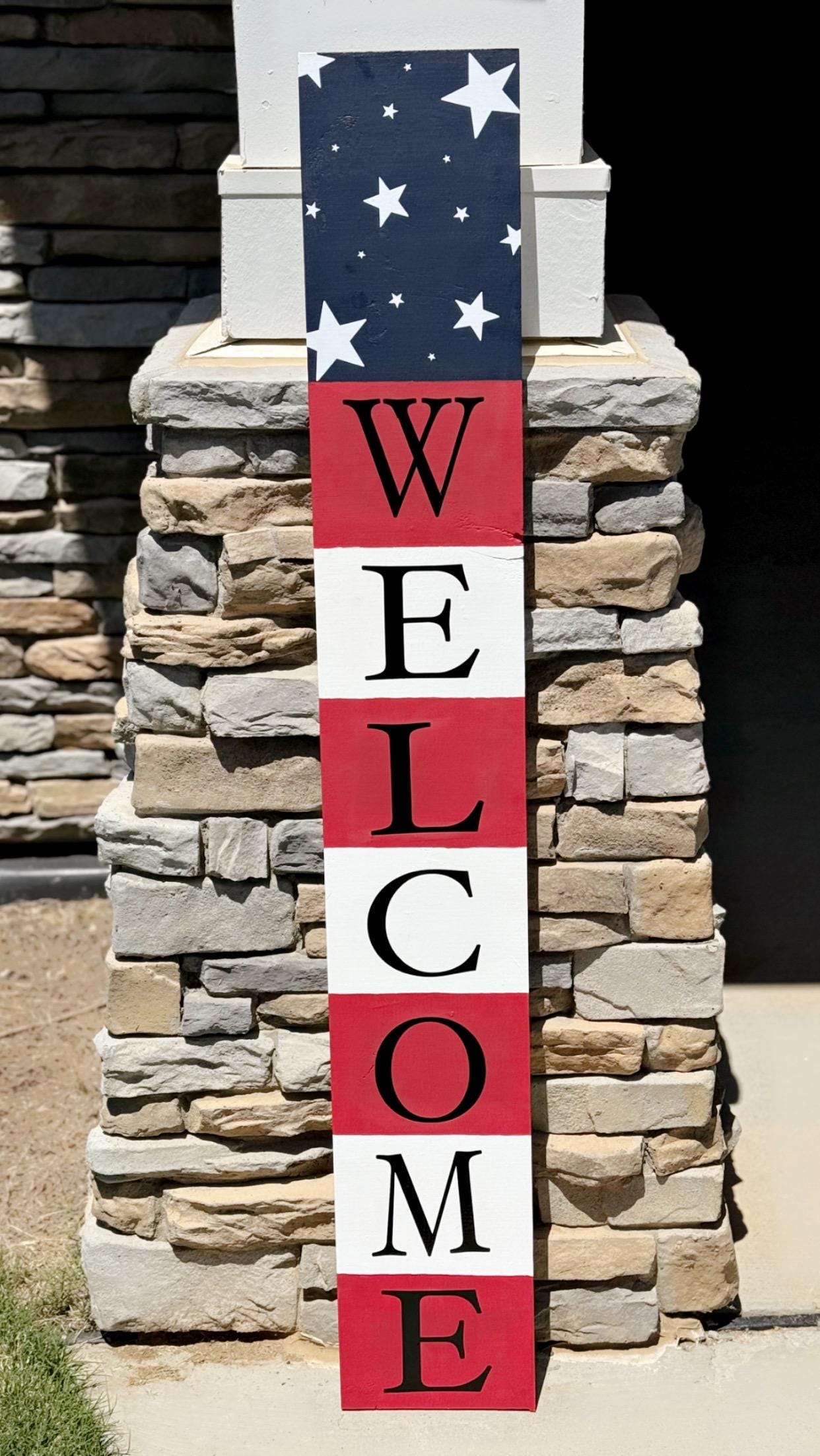 Patriotic American Flag 4 Foot Porch Sign Multiple Stars Rustic Painted ...