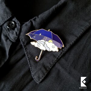 Black Partly Cloudy Enamel Pin Umbrella Rain Clouds Moon Gold Dark ...