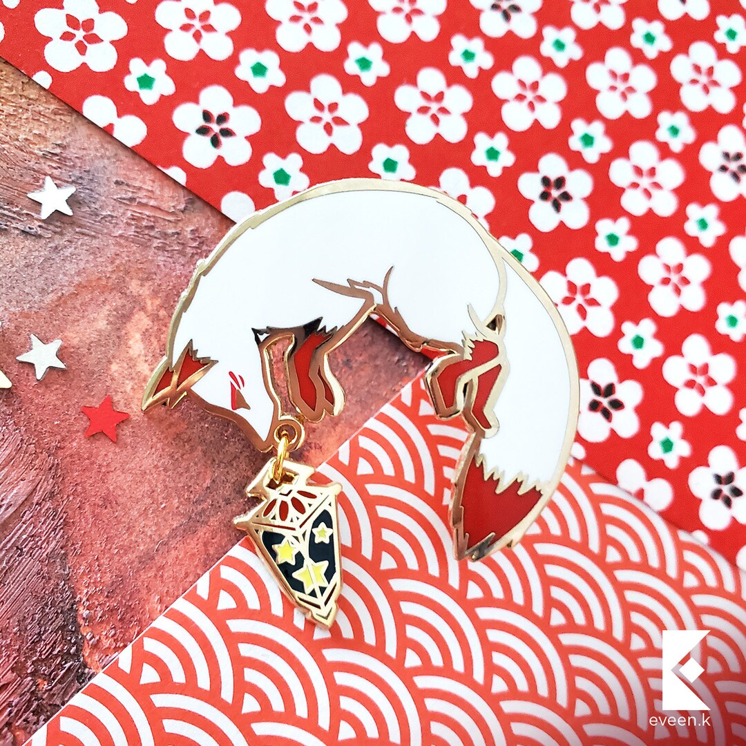 Kitsune Fox Enamel Pin: Glow-in-the-dark Lantern, Kawaii Fantasy ...