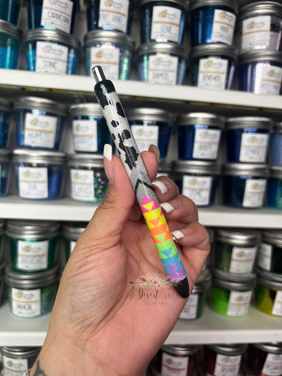Neon Western Cow Pen, Cow Print Pen, Glitter Pens, Personalized Glitter ...