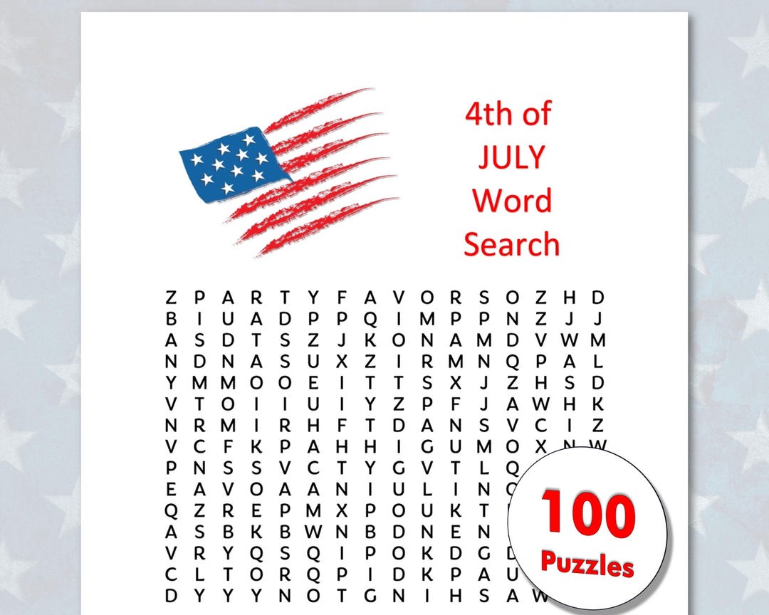 4th of July Word Search Puzzle and Solution, 4th of July Games for ...