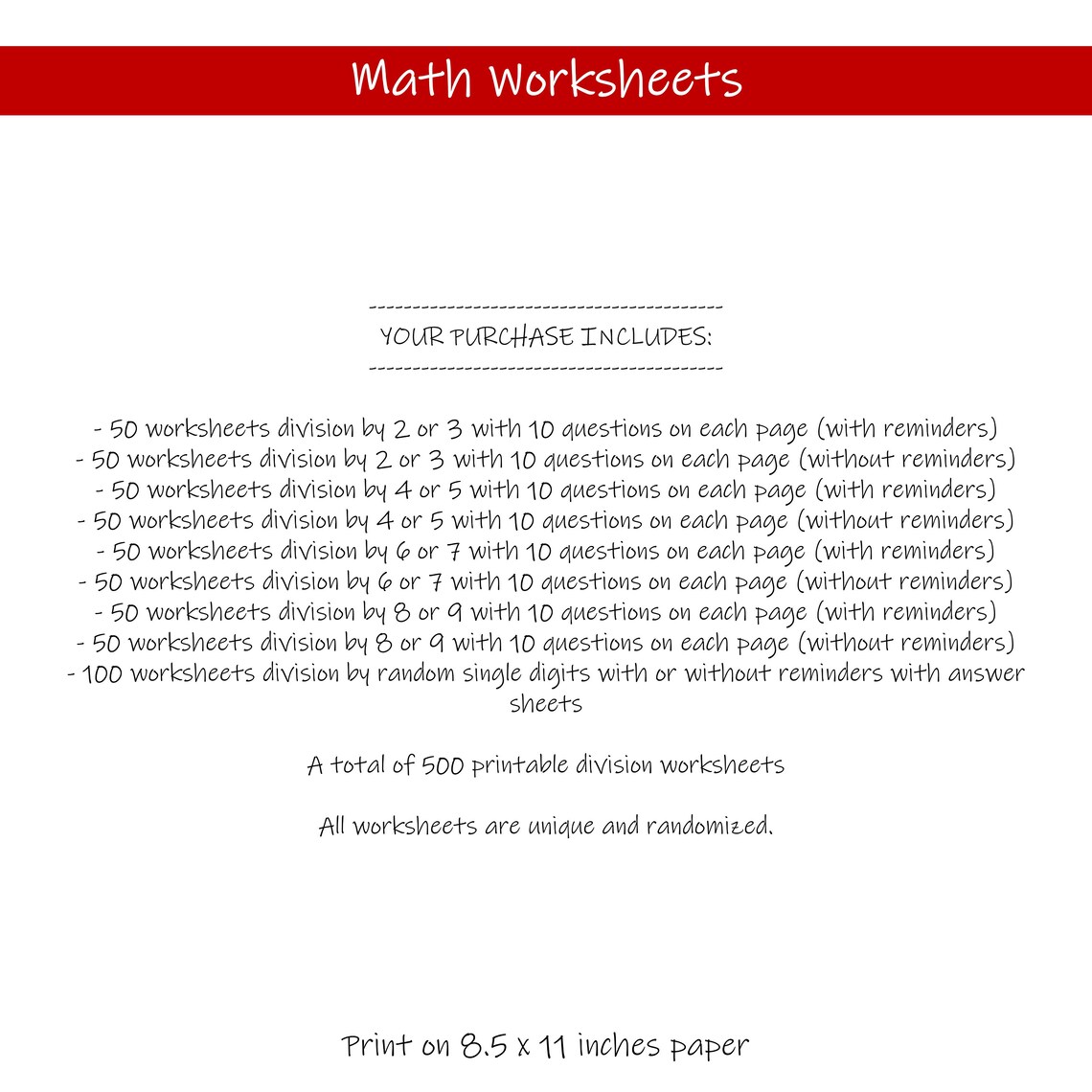200 Division Worksheets Bundle Printable, Instant Download, Homework ...