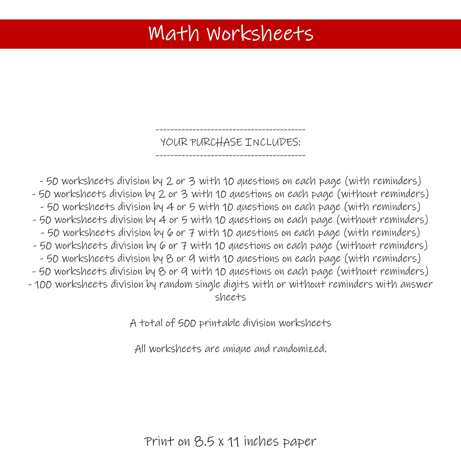 200 Division Worksheets Bundle Printable, Instant Download, Homework ...